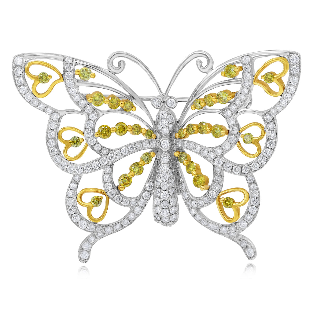 1.21ct Natural Yellow and 2.25ct White Diamond Pin set in 14KT White G